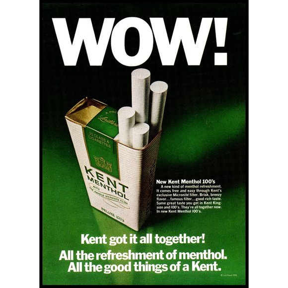 Kent | Art | 97 Kent Menthol Cigarettes Vintage Print Ad Open Paper ...